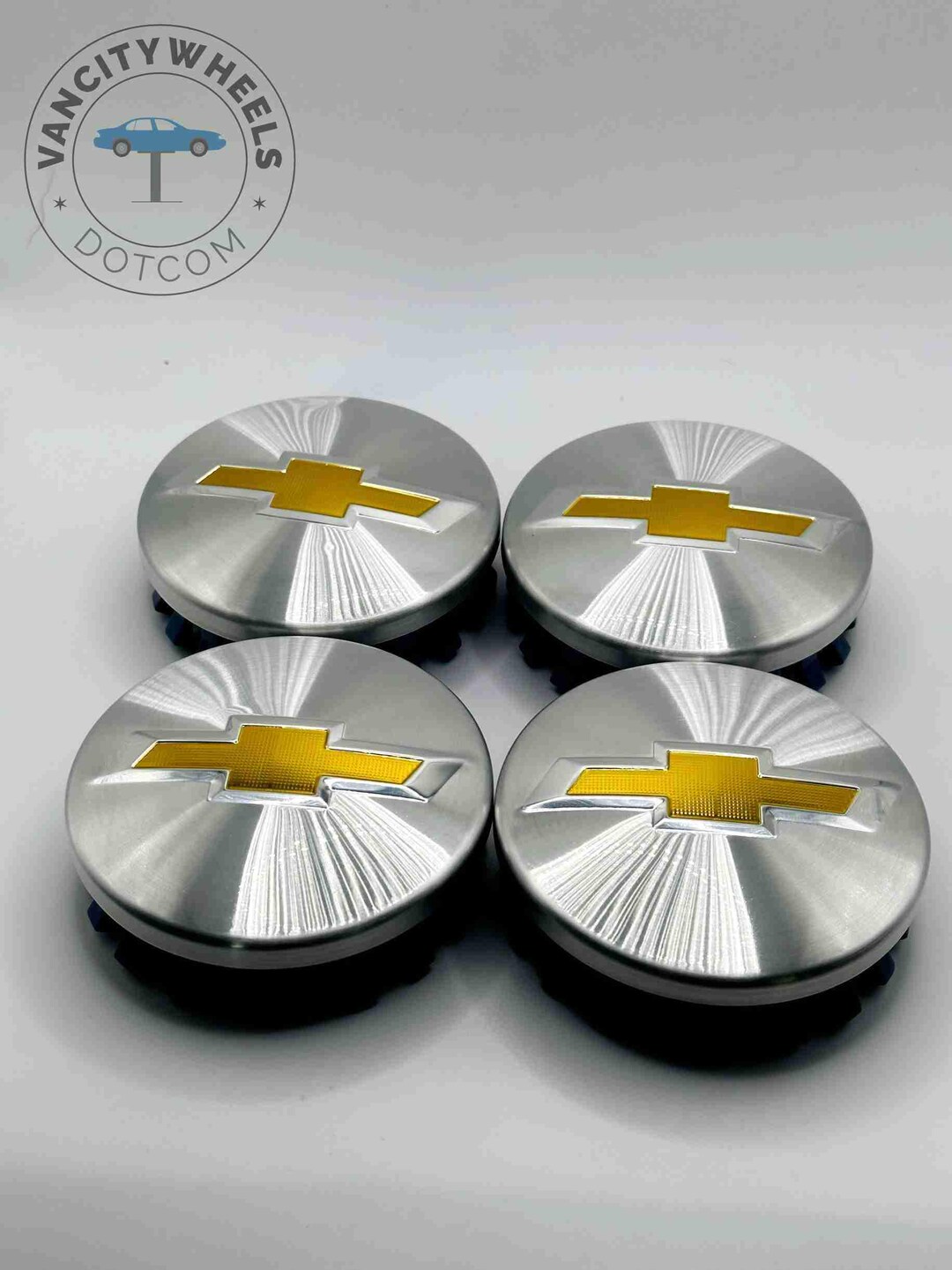 Set of 4 Brushed Chrome/gold Chevrolet Alloy Wheel Center Caps 83mm ...