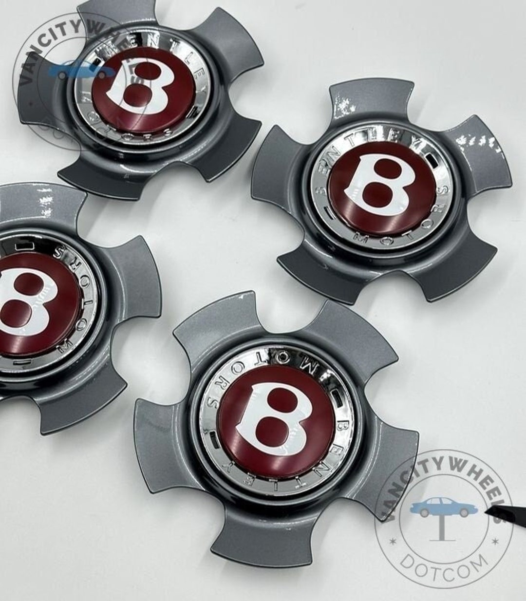 Bentley Wheel Center Caps Grey Luxury Grey/red Finish set of 4, Bentley ...
