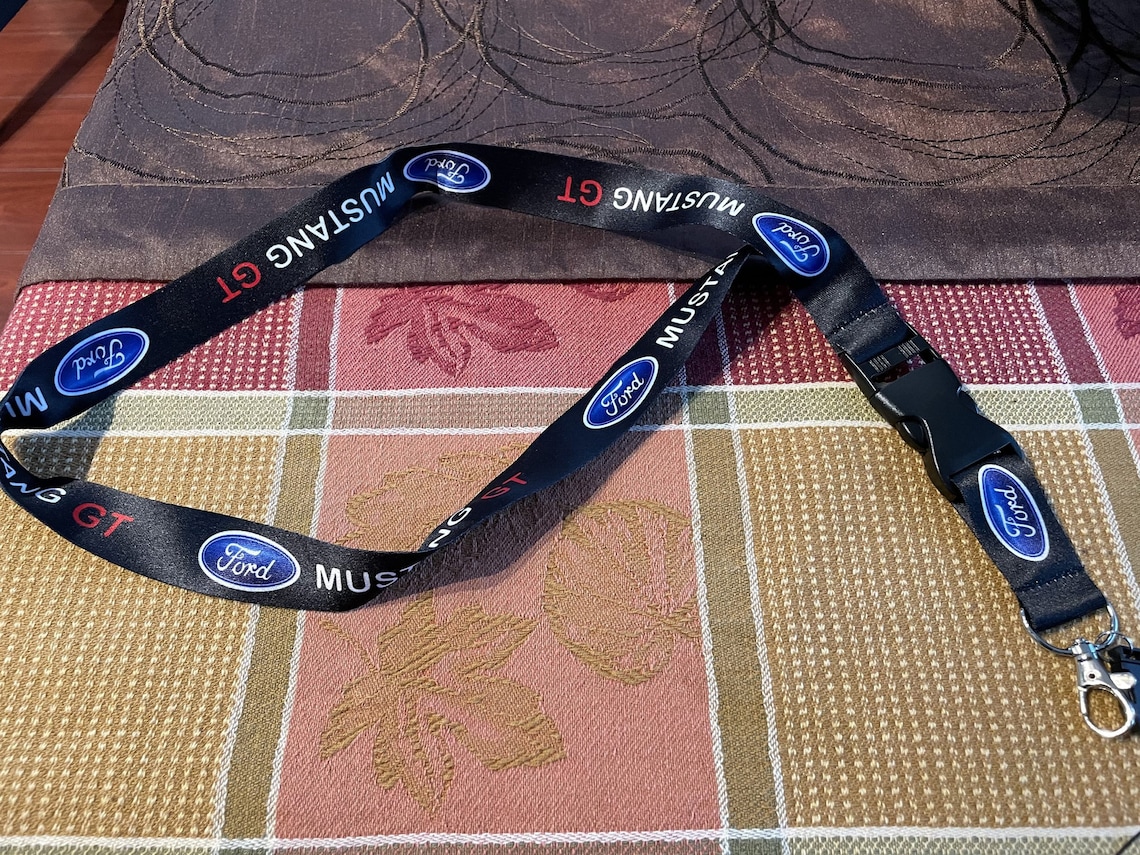 FORD Mustang Logo Emblem Nameplate Black Lanyard for Keys ID Card Badge ...