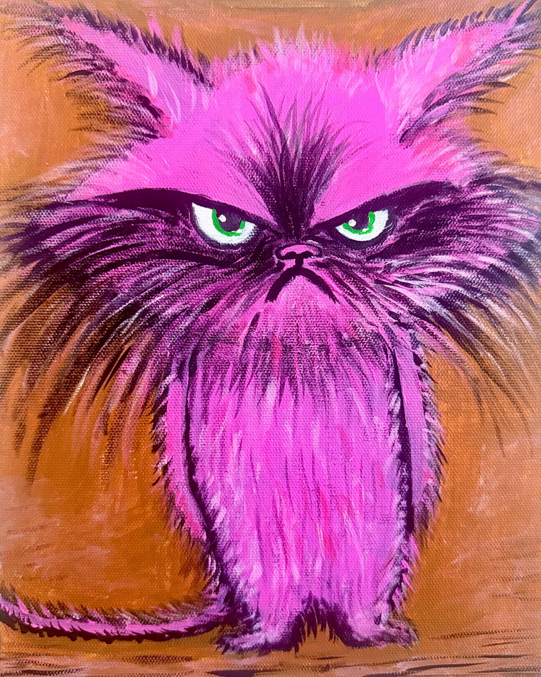 Original Angry Pink Cat Painting, Funny Pet Portrait Acrylic on Canvas ...