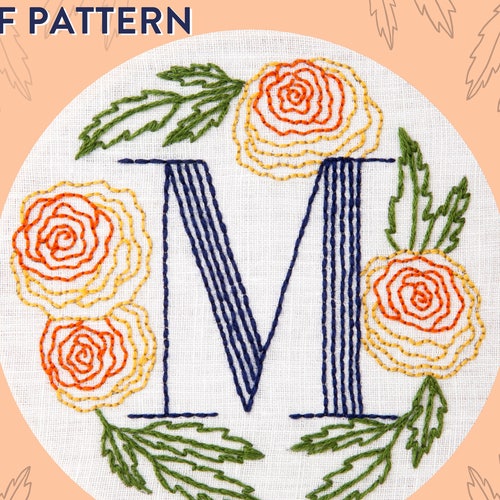 M is for Marigold Floral Monogram Embroidery Kit - Etsy