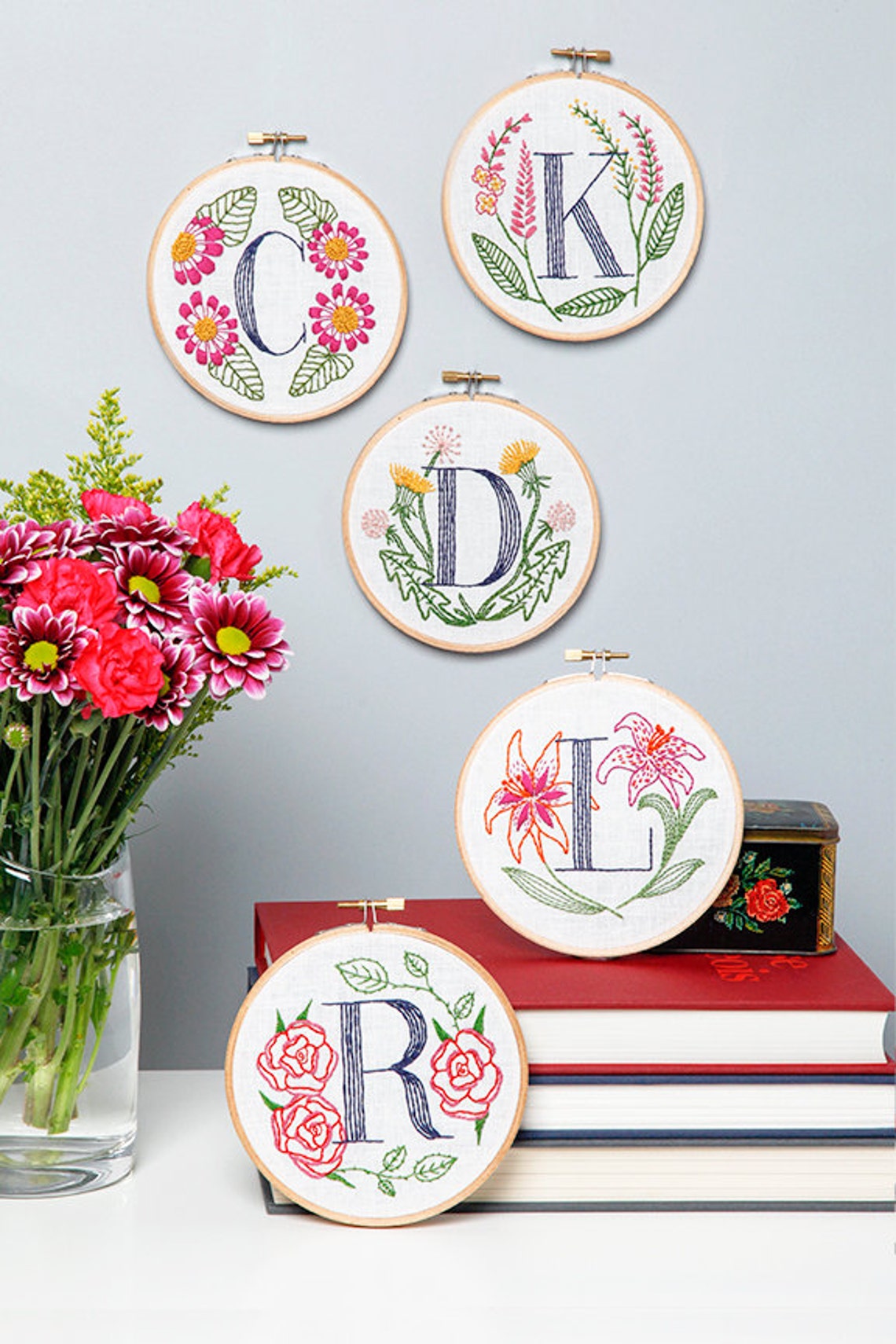 Floral Monogram Embroidery Kit Personalized Gift DIY - Etsy