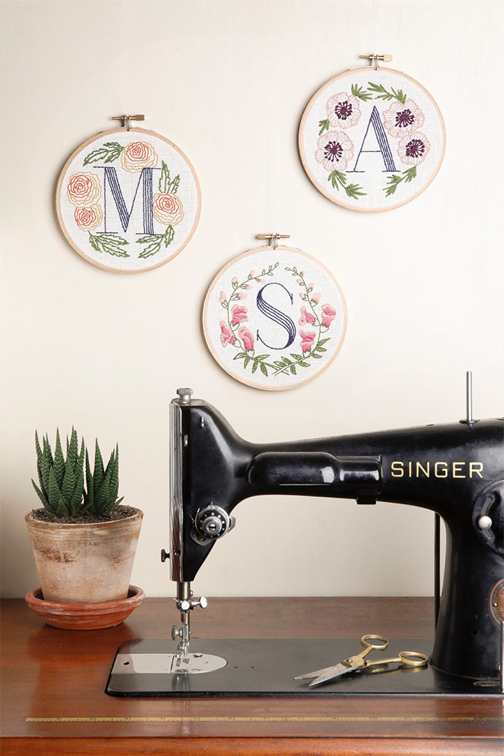Floral Monogram Embroidery Kit Personalized Gift DIY | Etsy