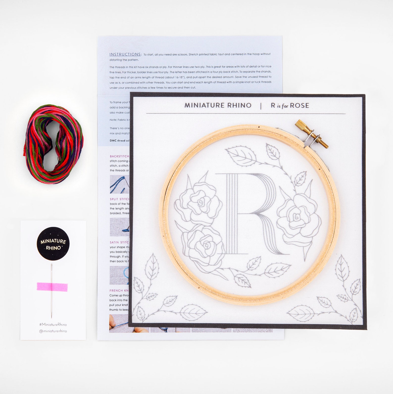 R is for Rose, Floral Monogram Embroidery Kit - Personalized Gift, DIY ...