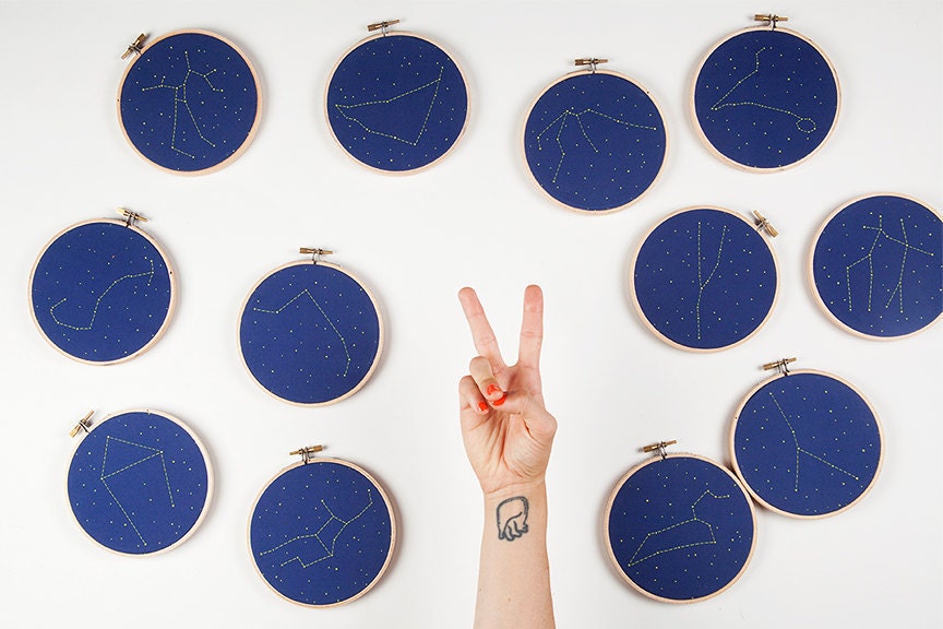 Any Two Zodiac Embroidery Kit Diy Constellation Embroidery | Etsy