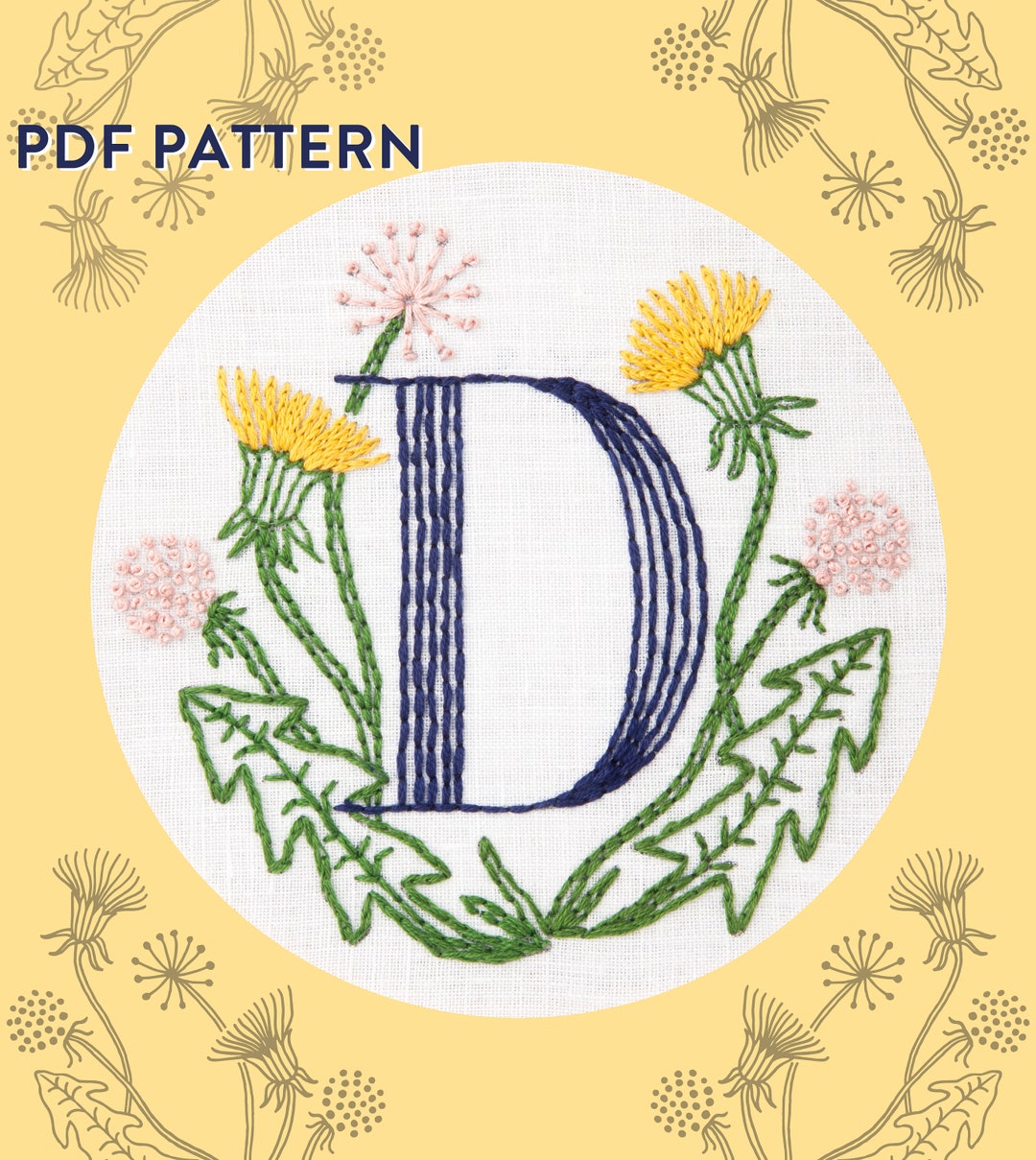 Monogram Flower PDF Pattern - D is for Dandelion - Etsy