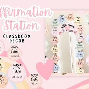 Gingham and Bows Classroom Theme Affirmation Station Set in Soft ...