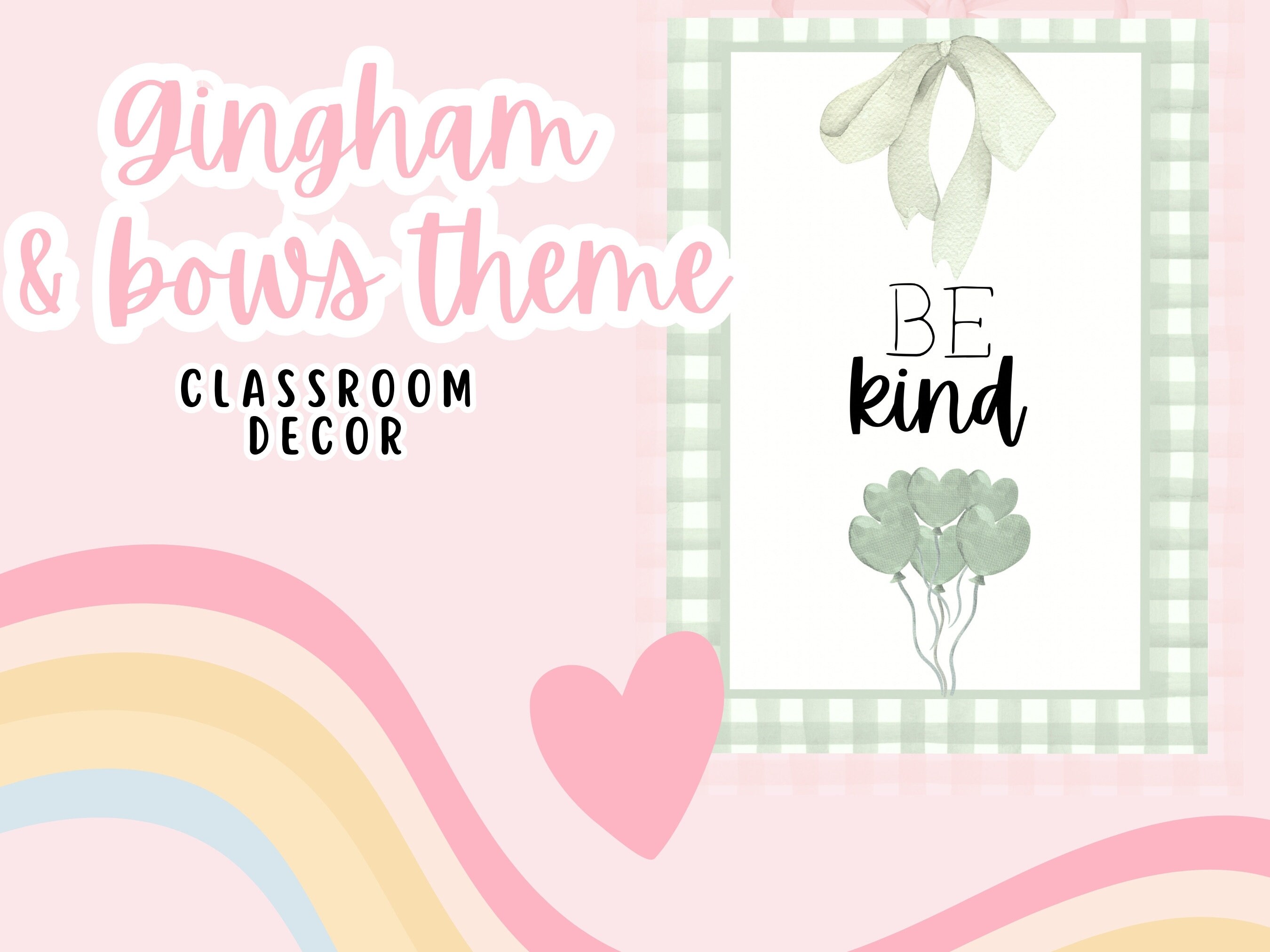 Classroom Motivational Posters Gingham and Bows Theme in Calm Pastels ...