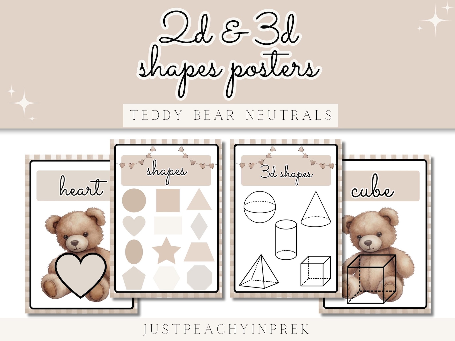 Classroom 2D & 3D Shapes Posters in Teddy Bear Neutrals Theme | Teacher ...
