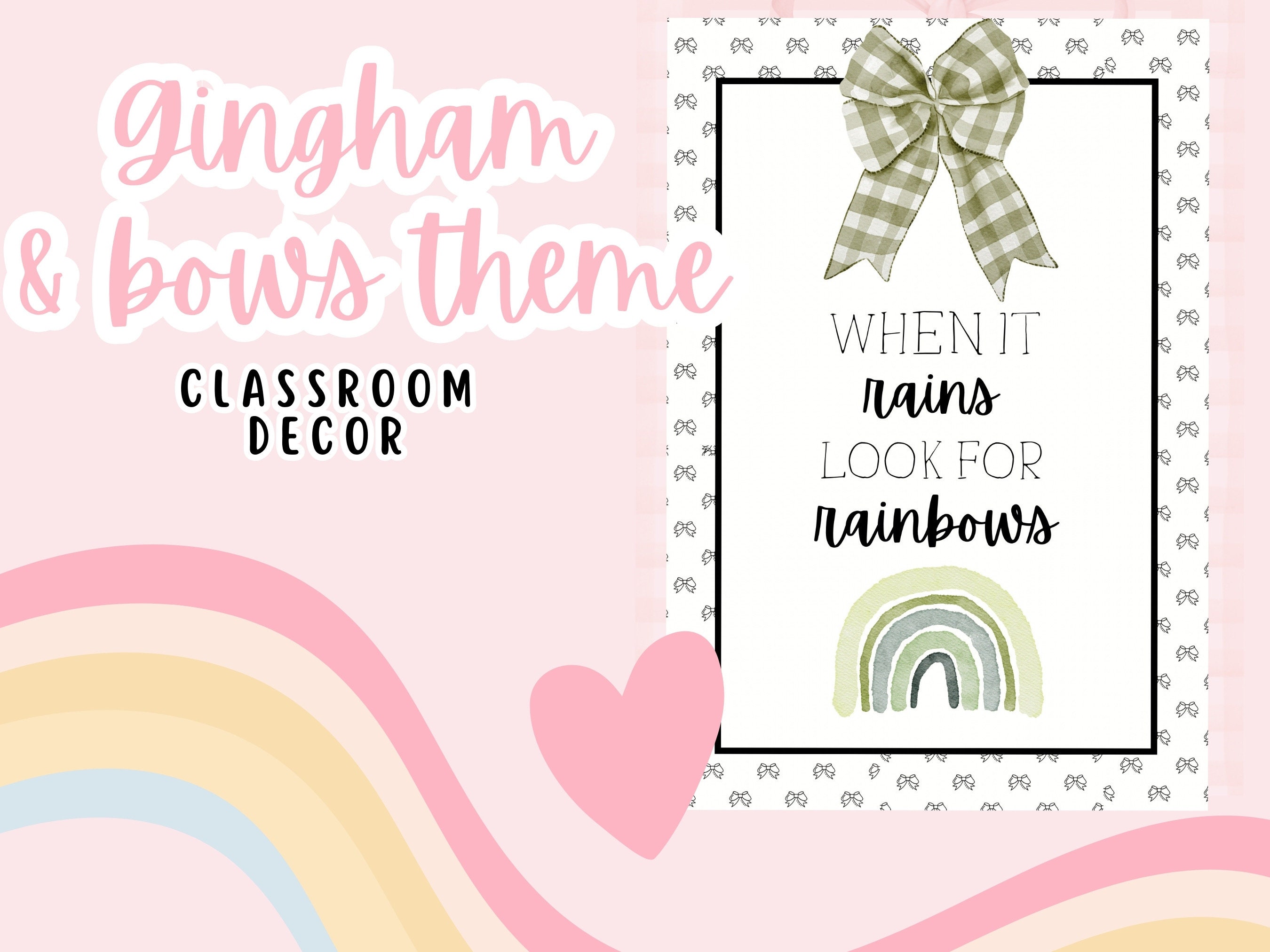 Classroom Motivational Posters Gingham and Bows Theme in Calm Pastels ...