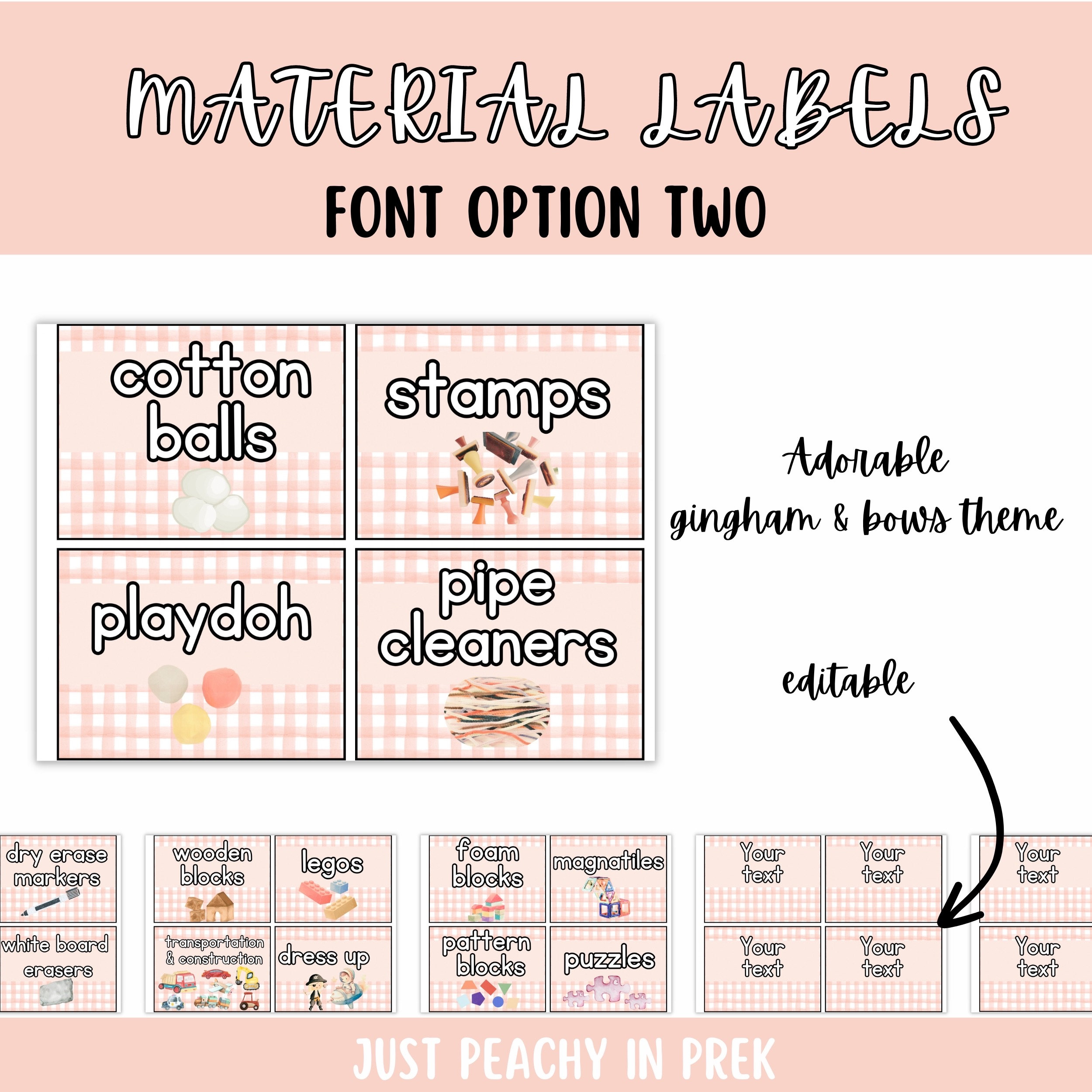 Gingham & Bows Classroom Supply Labels | Editable Teacher Printable ...