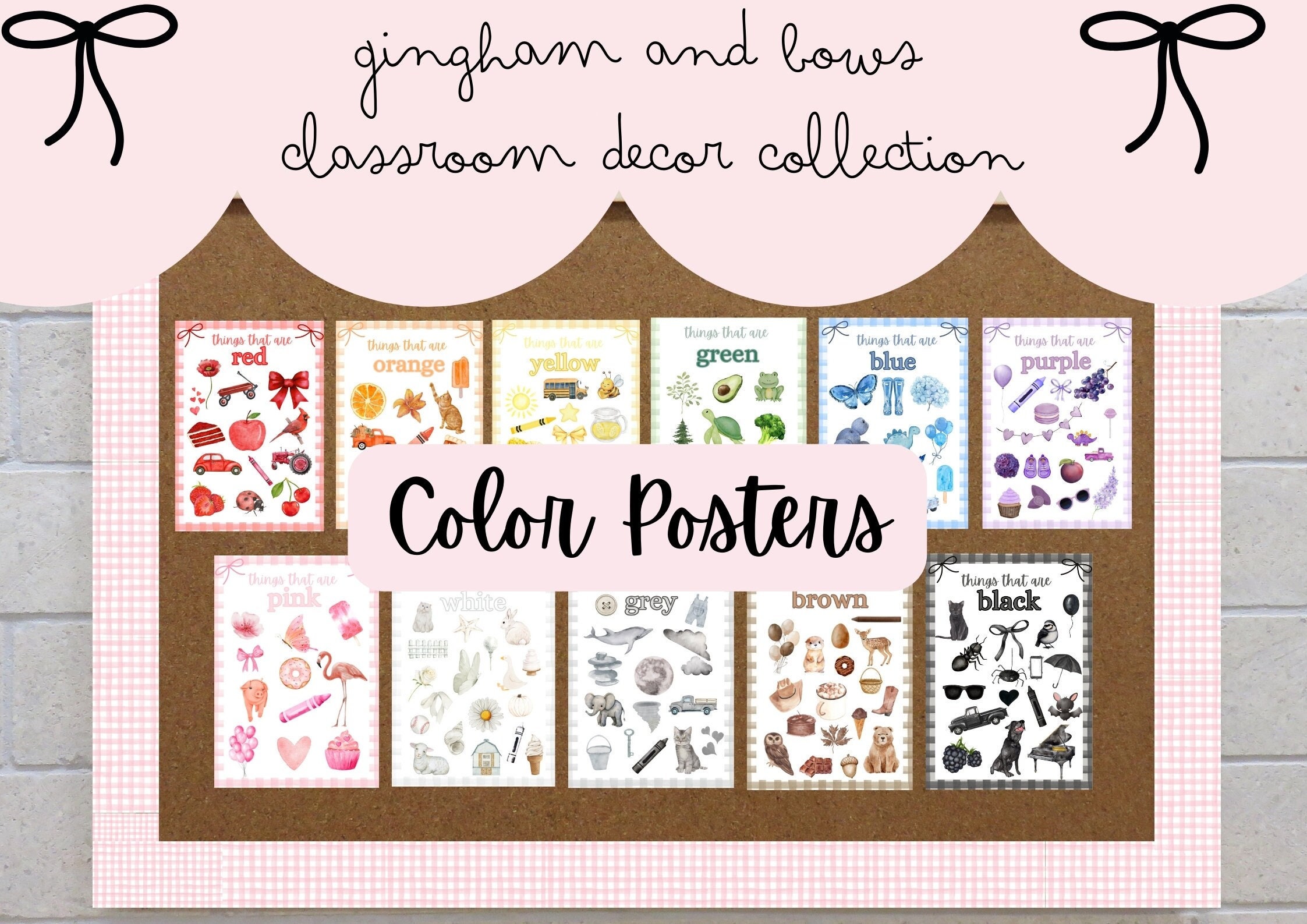 Gingham & Bows Classroom Color Posters | Pastel Decor (digital Download ...