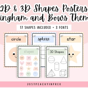 Gingham and Bows Theme Classroom 3D 2D Shapes Posters in Soft Pastel ...