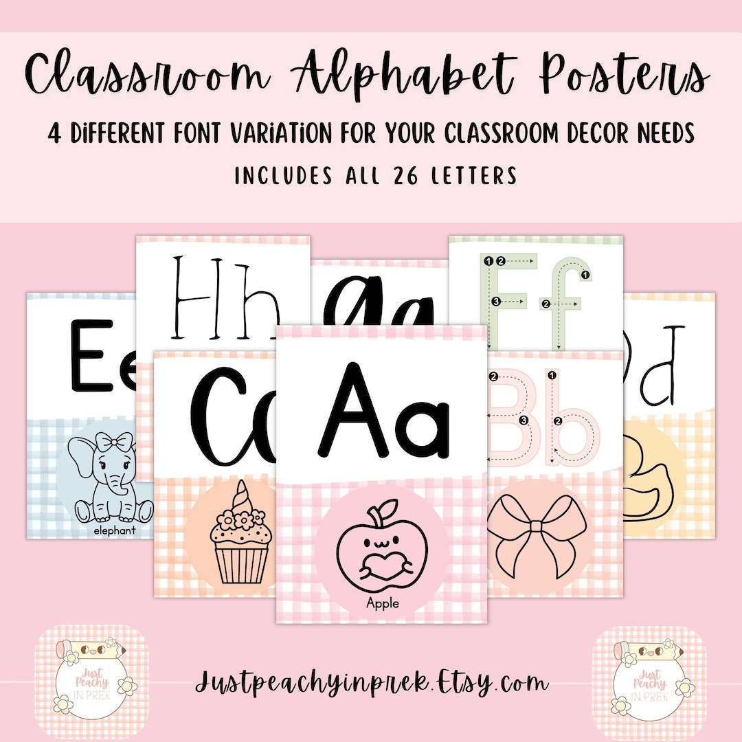 Classroom Alphabet Posters in Gingham and Bows Theme | Classroom Decor ...