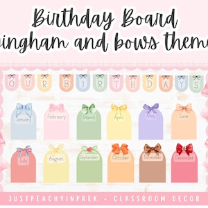 Gingham and Bows Classroom Birthday Board Set Classroom Decor Modern ...