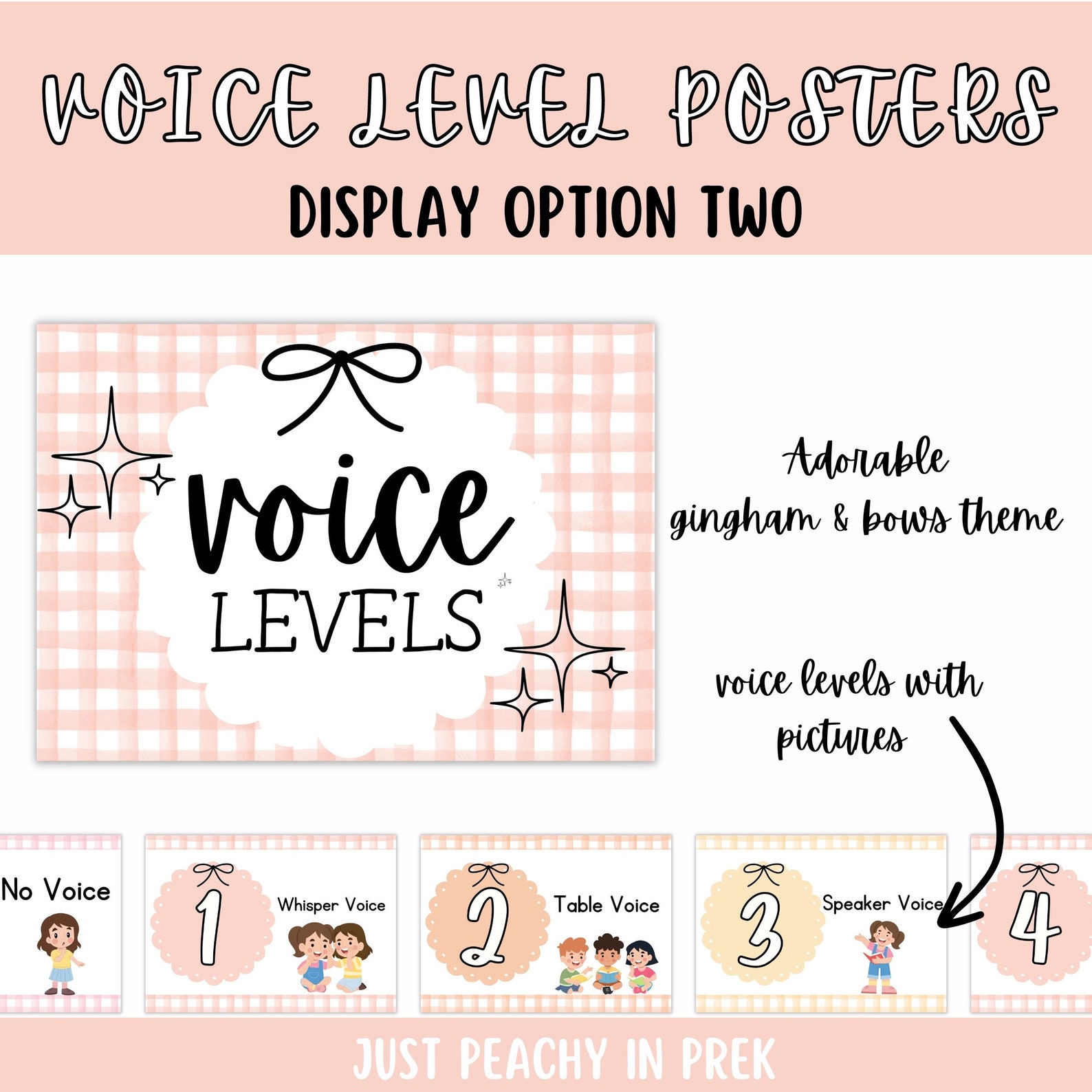 Editable Classroom Voice Level Posters in Gingham and Bows Theme ...