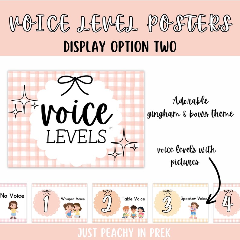 Editable Classroom Voice Level Posters in Gingham and Bows Theme ...
