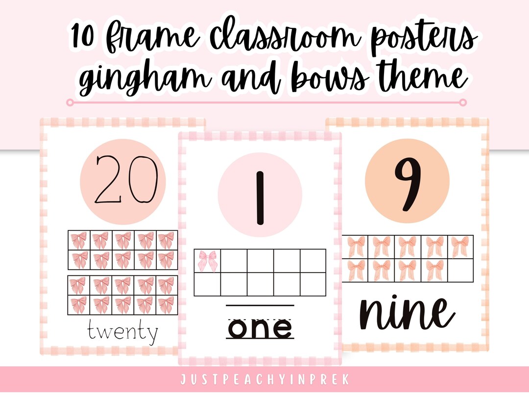 Gingham and Bows Number Posters | 10 Frame Math Decor (digital Download ...