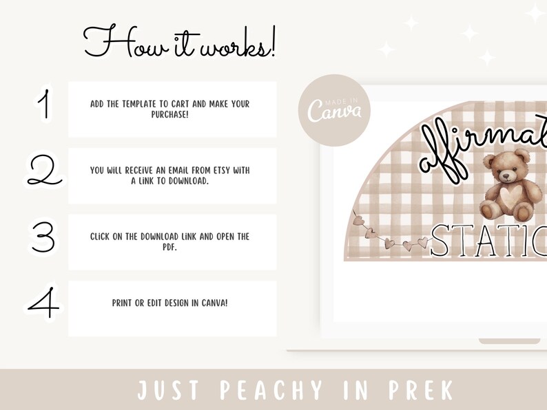 Teddy Bear Classroom Affirmation Station | Neutral Gingham Decor ...