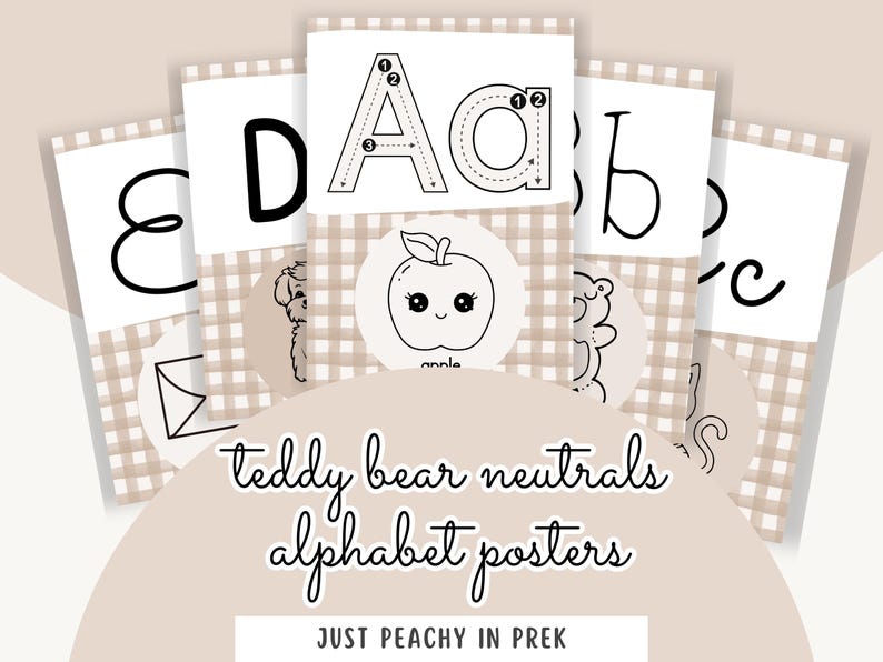 Classroom Alphatbet Poster Set |teddy Bear Neutrals | Bulletin Board ...