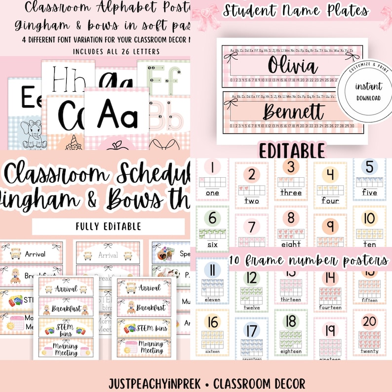Gingham and Bows Classroom Decor Bundle (digital Download) - Etsy