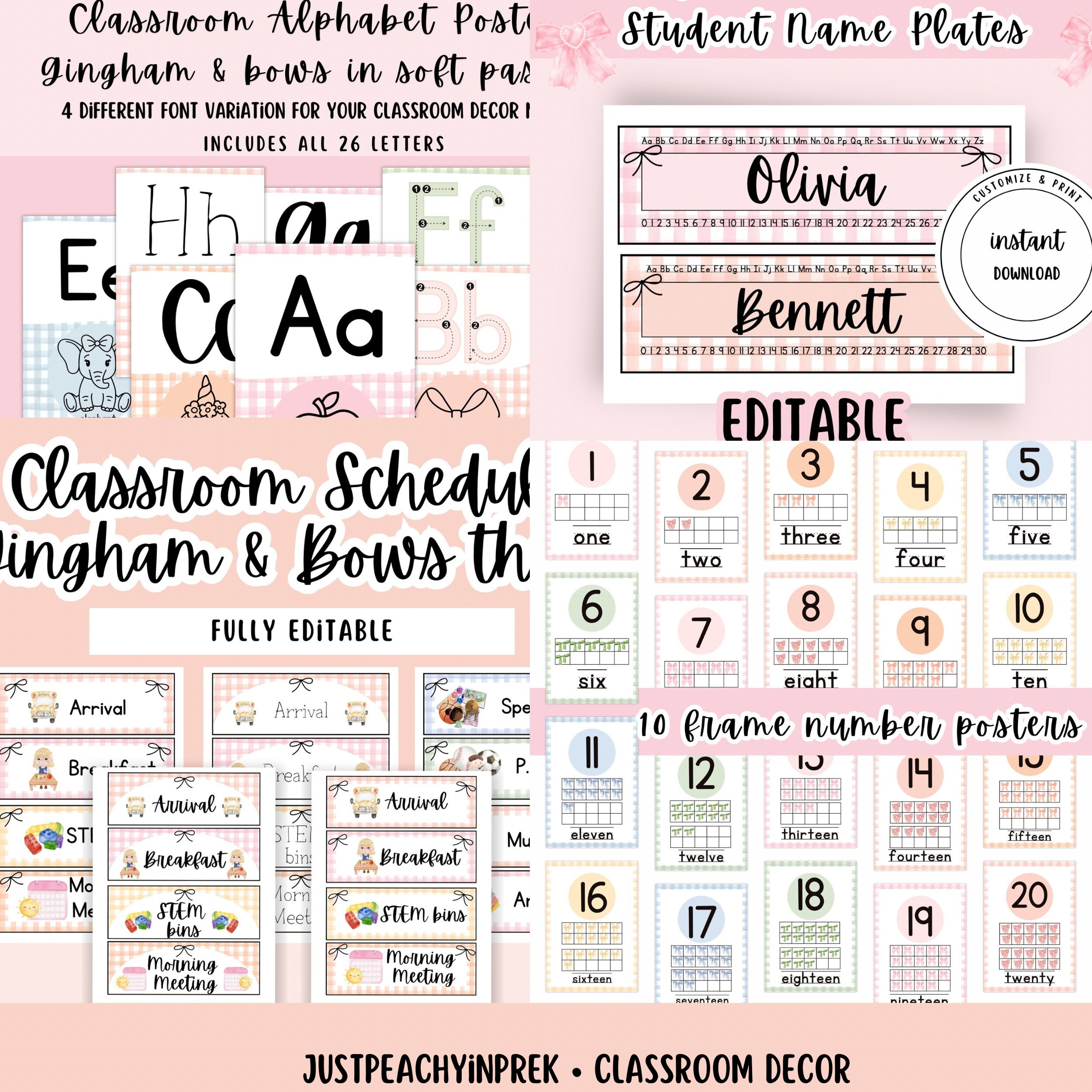 Gingham and Bows Classroom Decor Bundle (digital Download) - Etsy
