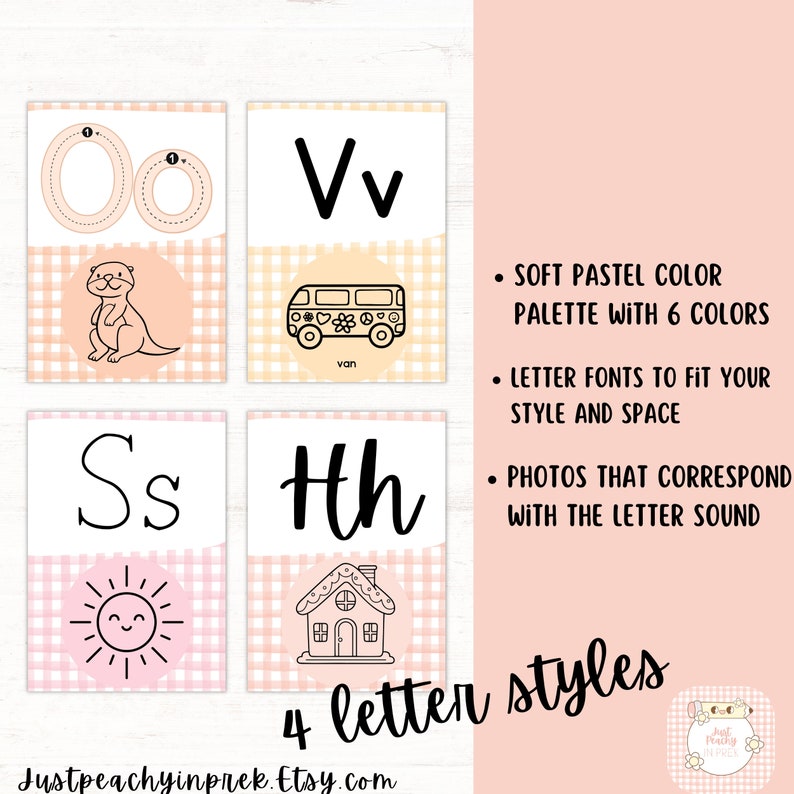 Gingham & Bows Classroom Alphabet Posters | 4 Fonts (digital Download ...