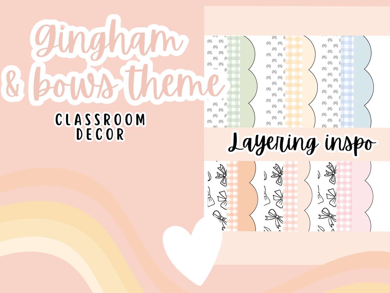 Gingham and Bows Theme Bulletin Board Borders Classroom Decor Back to ...