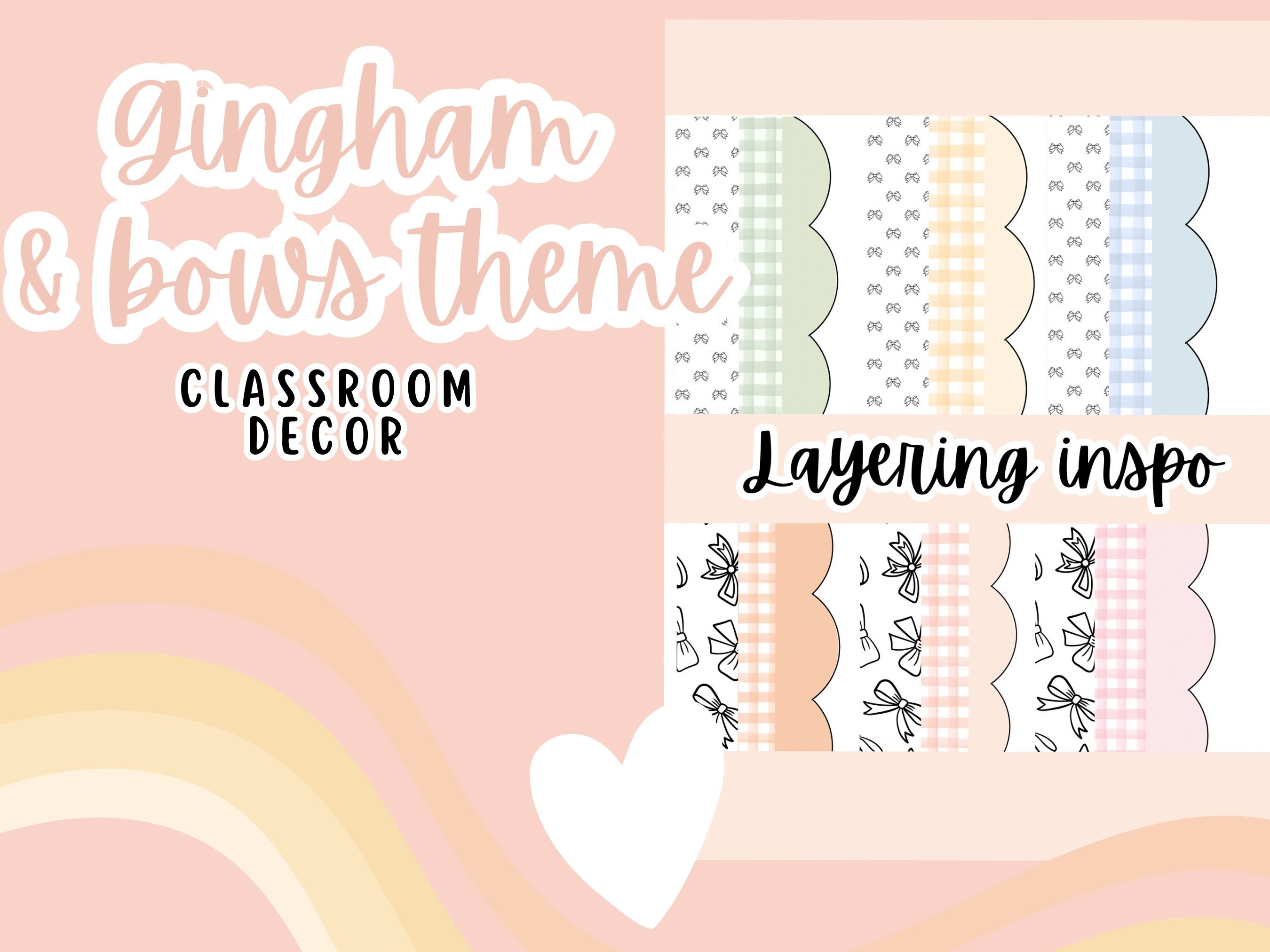 Gingham and Bows Theme Bulletin Board Borders Classroom Decor Back to ...