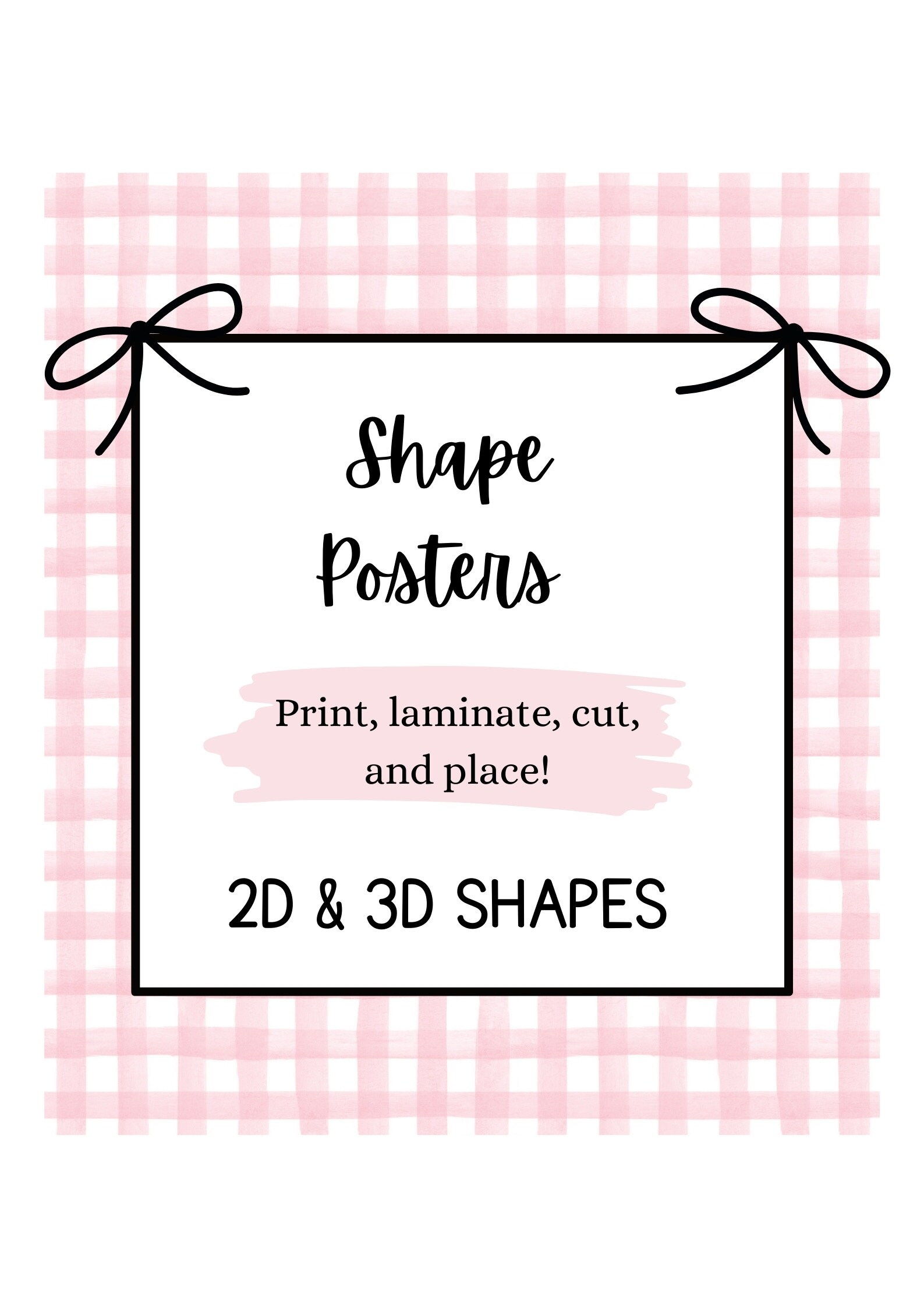 Gingham and Bows Theme Classroom 3D 2D Shapes Posters in Soft Pastel ...