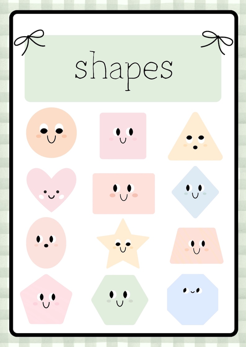 Gingham and Bows Theme Classroom 3D 2D Shapes Posters in Soft Pastel ...