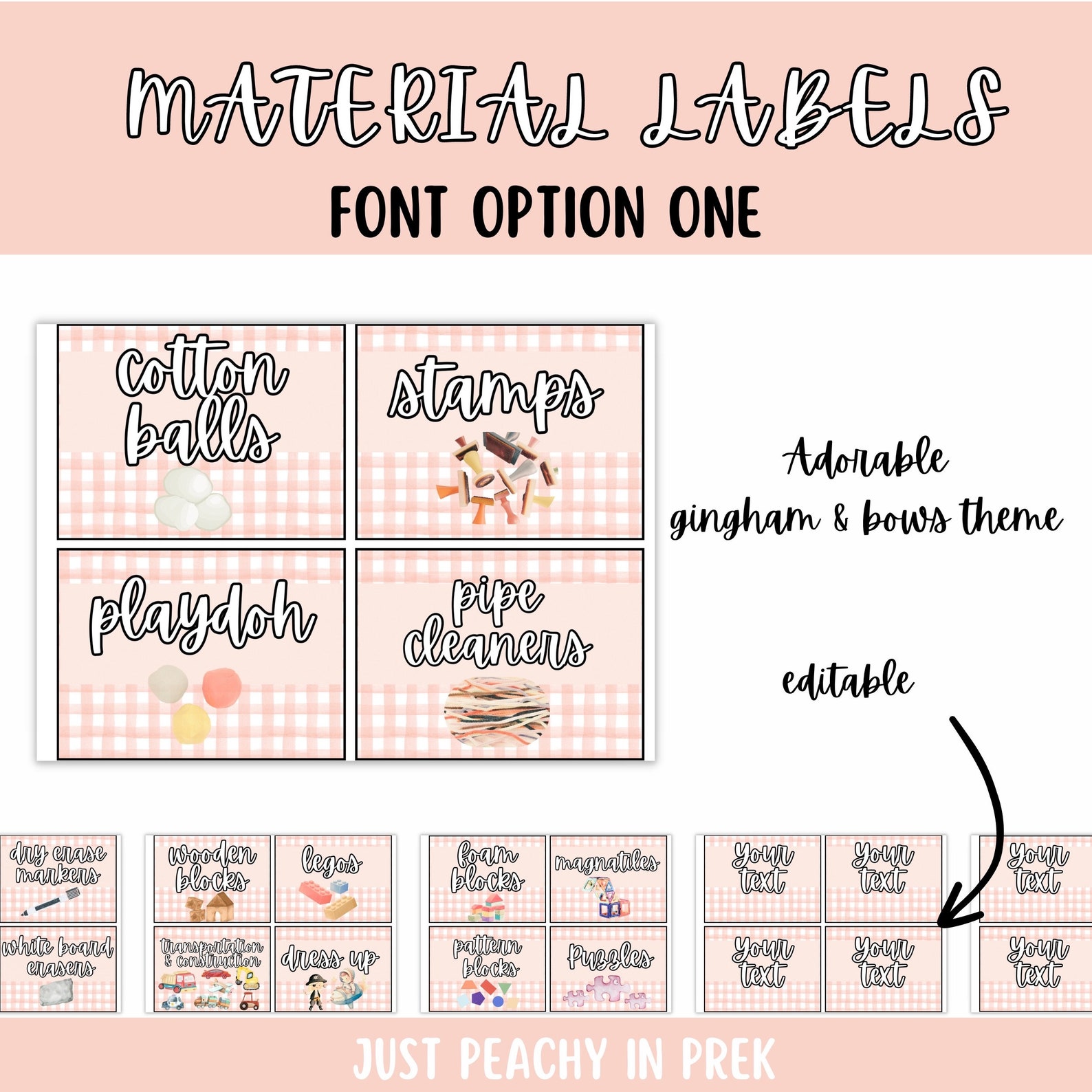 Gingham & Bows Classroom Supply Labels | Editable Teacher Printable ...