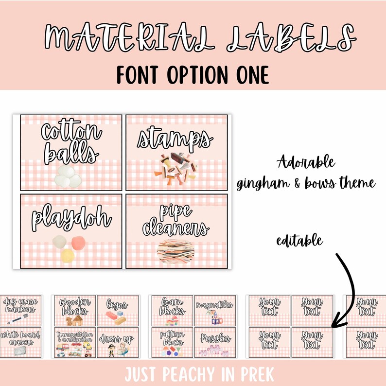 Gingham & Bows Classroom Supply Labels | Editable Teacher Printable ...