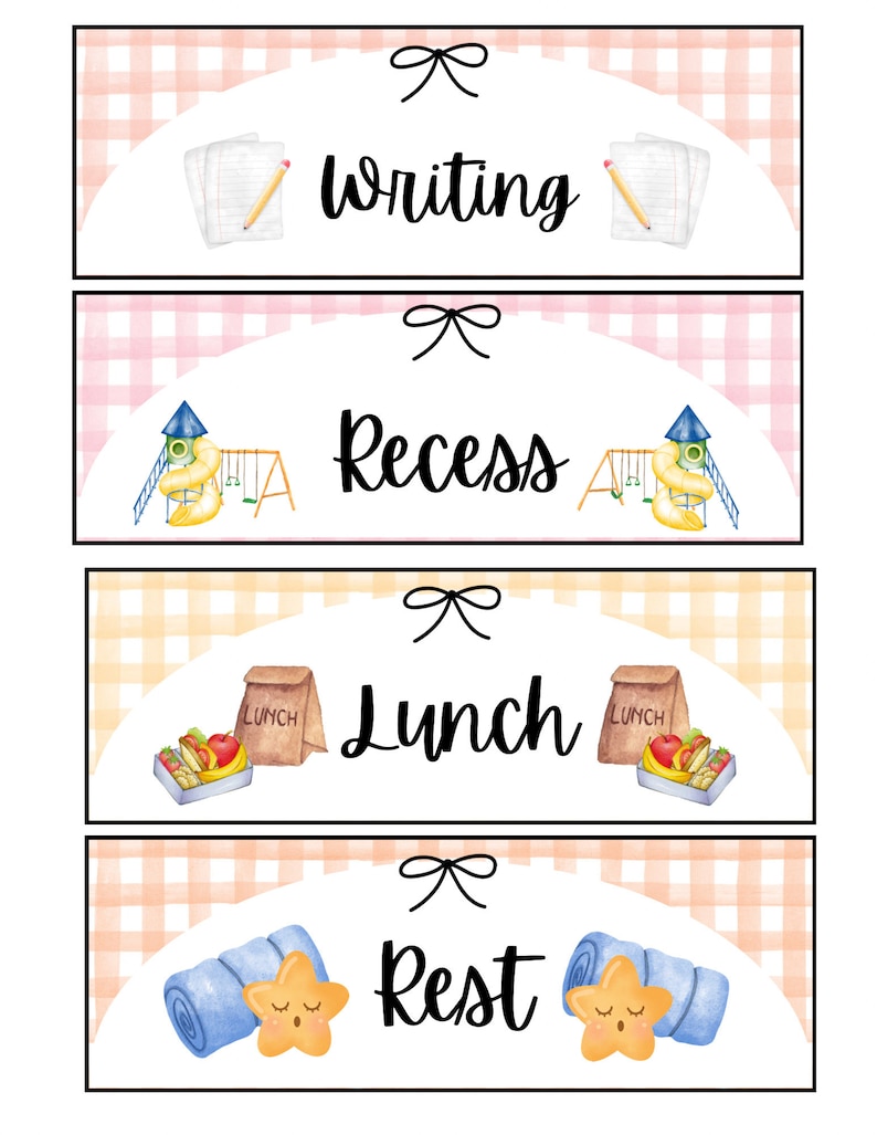Gingham Bows Classroom Schedule | Editable Visuals (digital Download ...