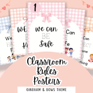 Classroom Rules Posters in Gingham and Bows Theme Classroom Decor Back ...