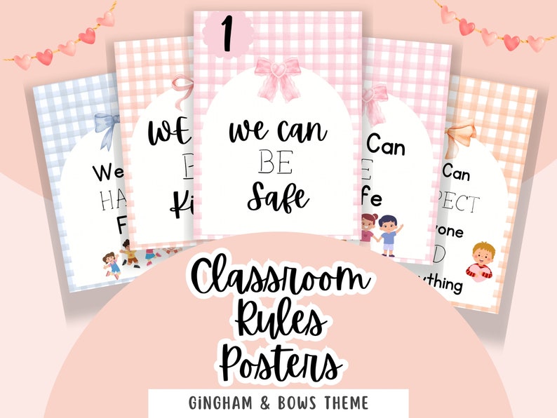 Classroom Rules Posters in Gingham and Bows Theme Classroom Decor ...