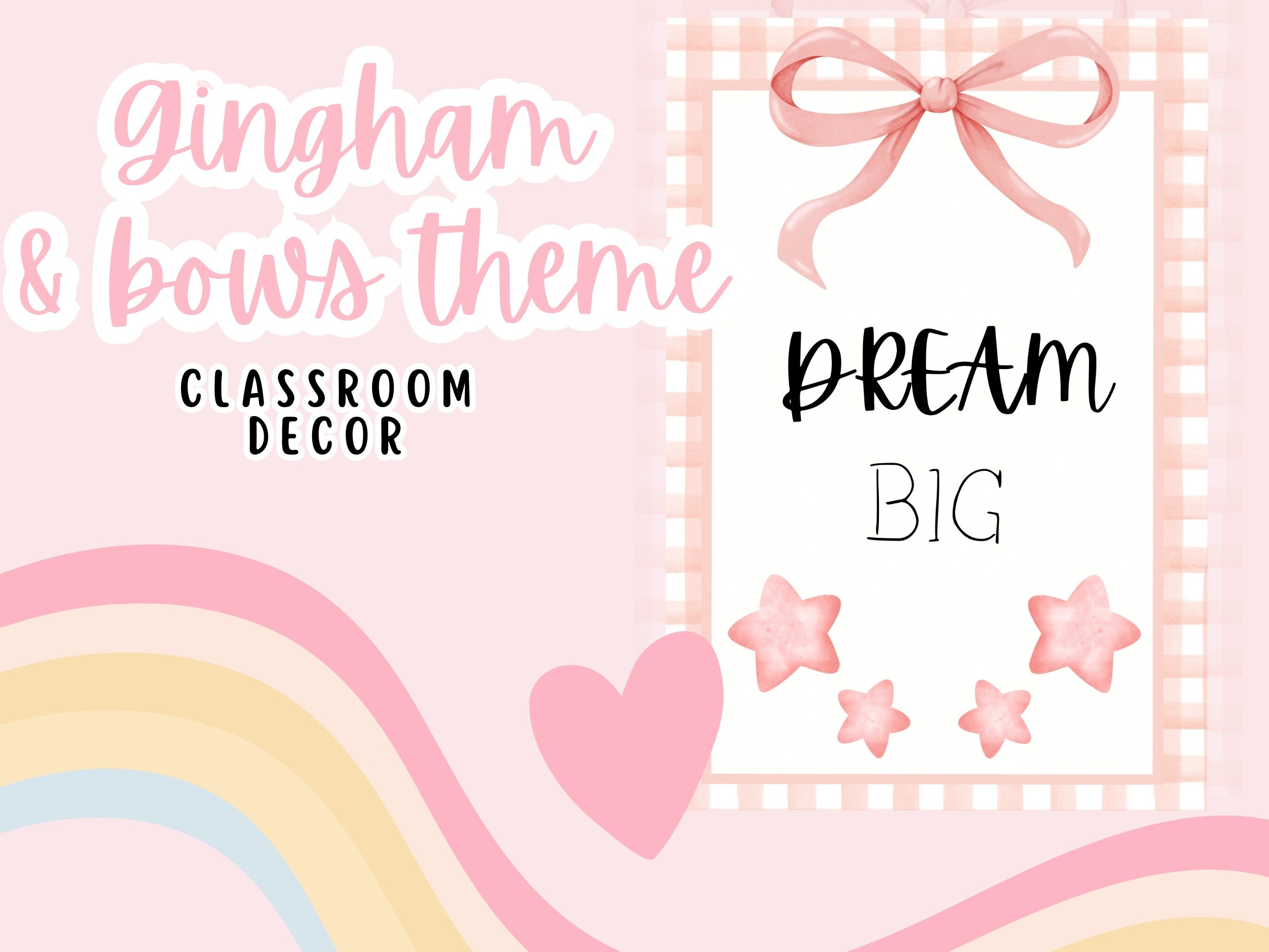 Classroom Motivational Posters Gingham and Bows Theme in Calm Pastels ...