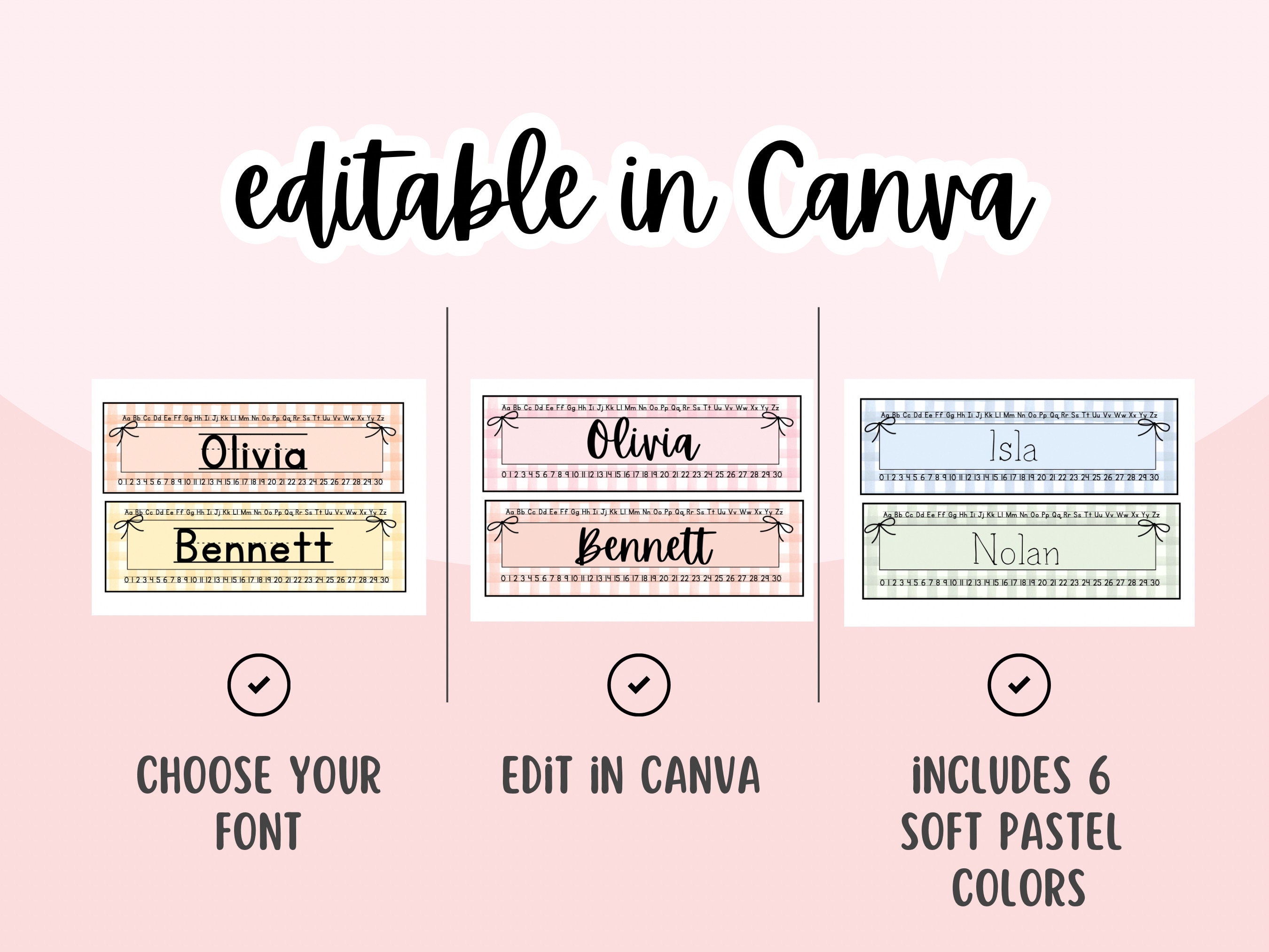 Student Name Desk Plates in Gingham and Bows Theme | Classroom Decor ...