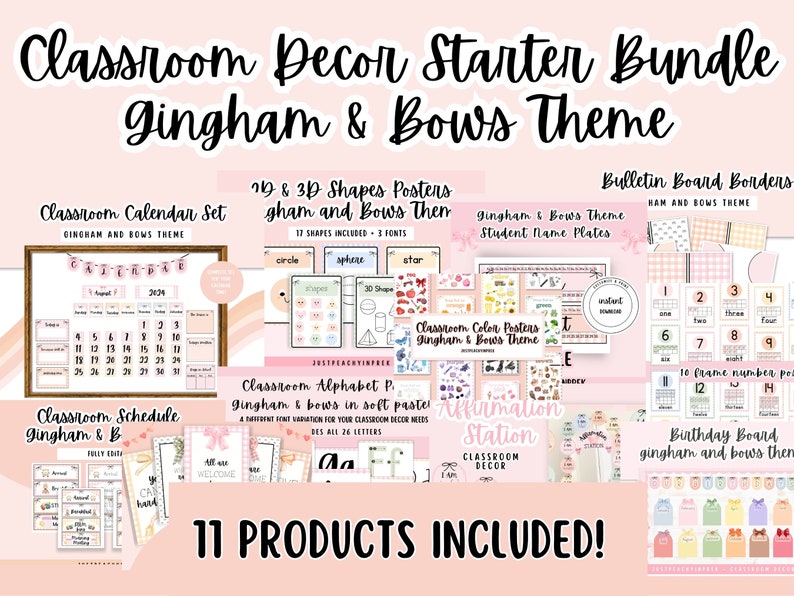 Classroom Bundle Gingham and Bows Theme| Classroom Decor | Back to ...