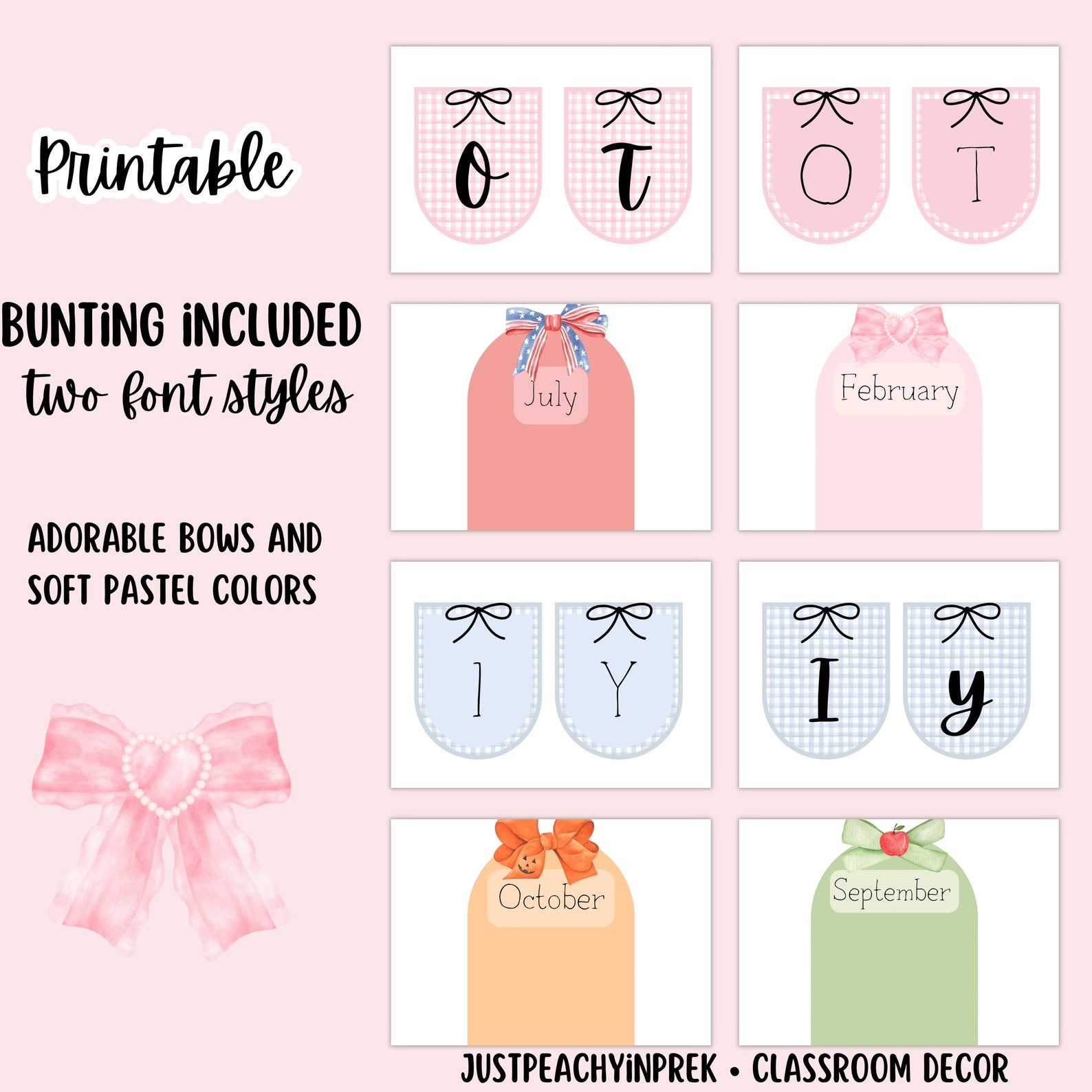 Gingham and Bows Classroom Birthday Board Set Classroom Decor Modern ...