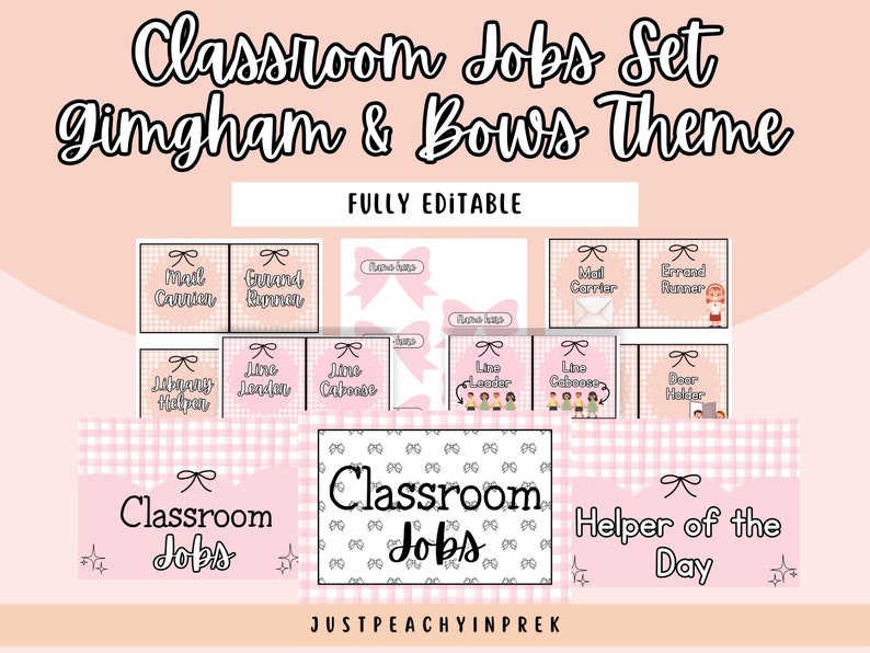 Classroom Jobs Set in Gingham and Bows Theme Editable | Helper of the ...