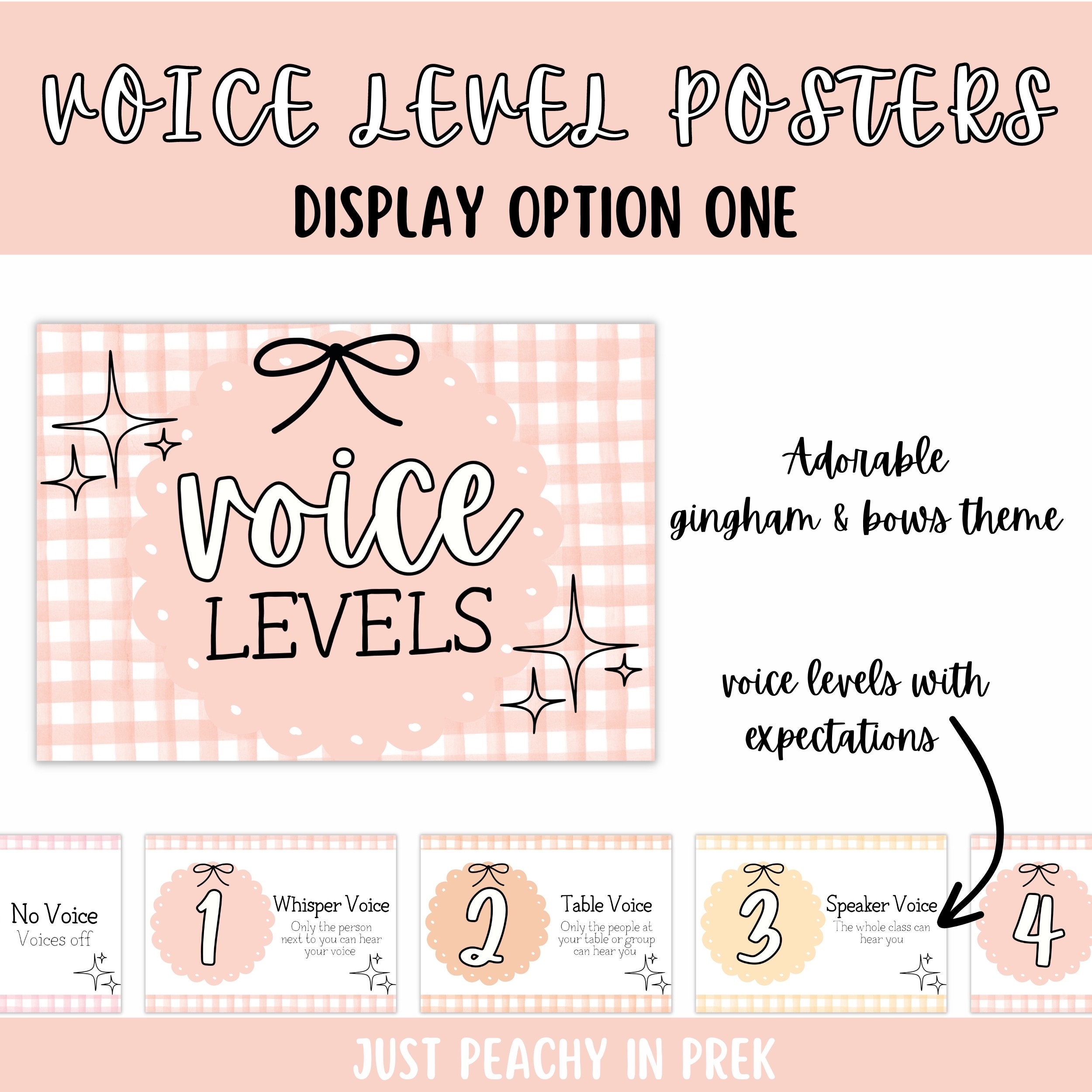 Editable Classroom Voice Level Posters in Gingham and Bows Theme ...