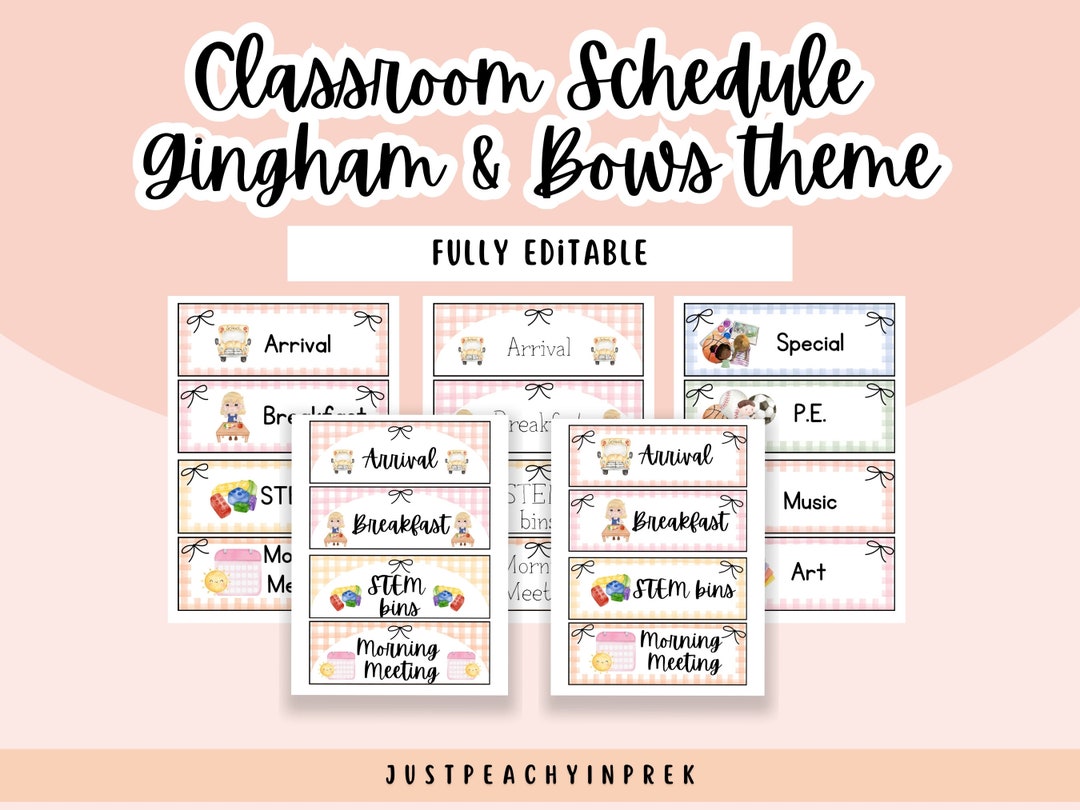 Classroom Schedule With Visuals Editable | Gingham and Bows Theme ...