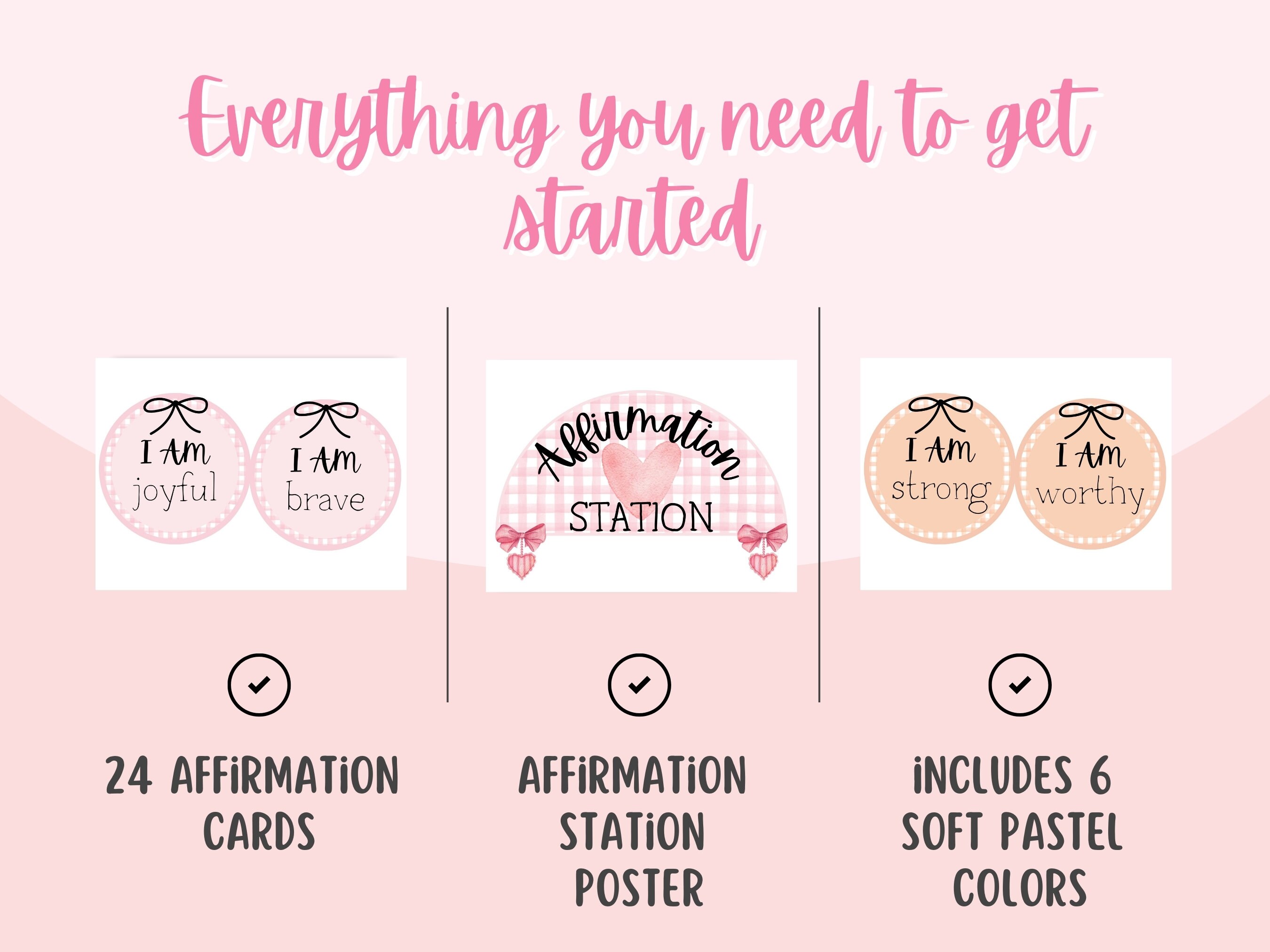 Gingham and Bows Classroom Theme Affirmation Station Set in Soft ...