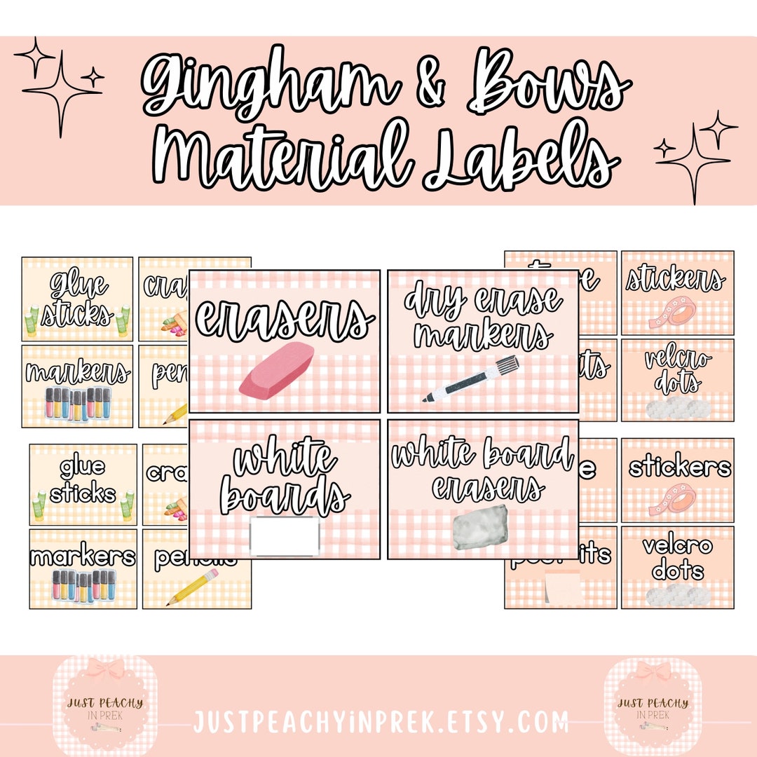 Gingham & Bows Classroom Supply Labels | Editable Teacher Printable ...