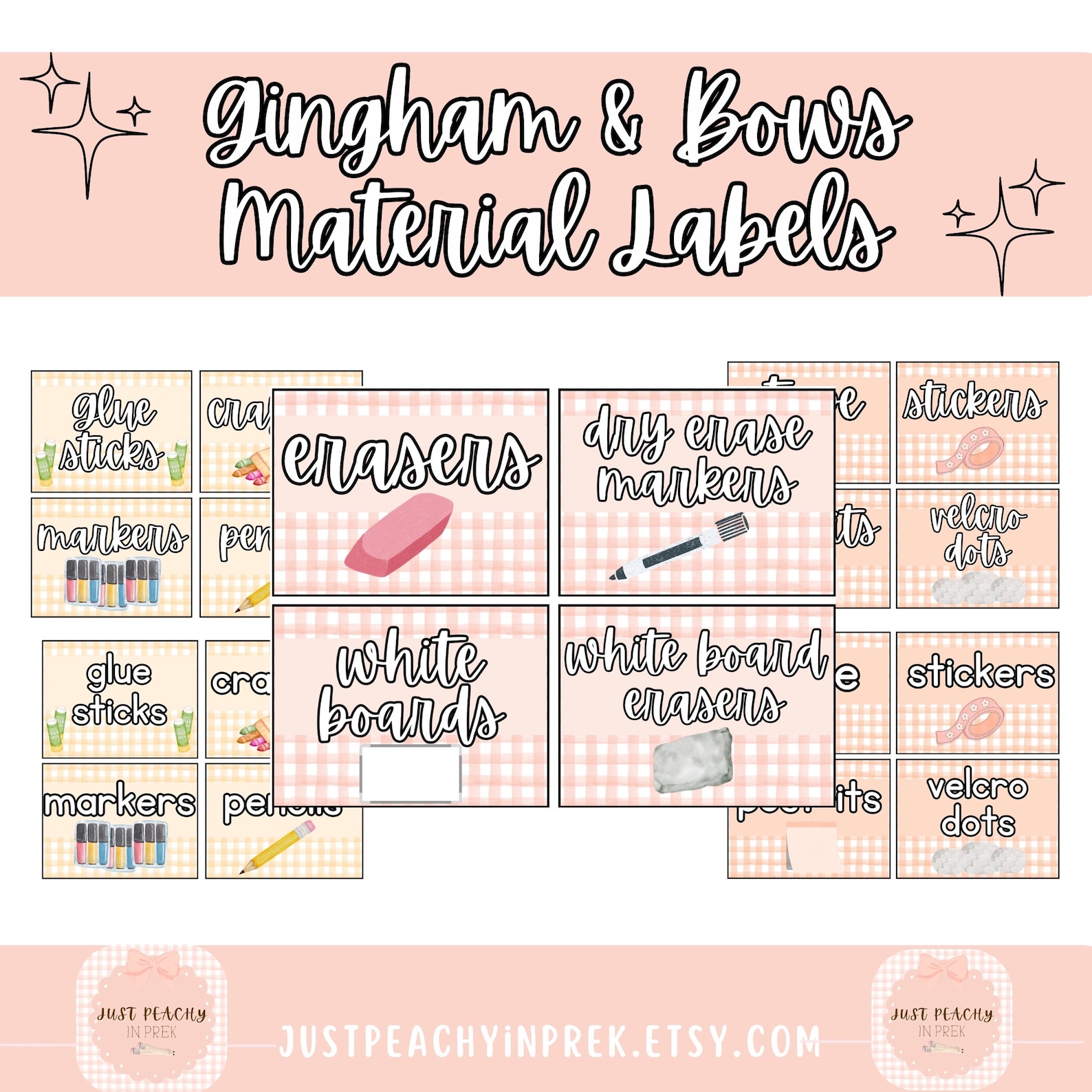 Gingham & Bows Classroom Supply Labels | Editable Teacher Printable ...