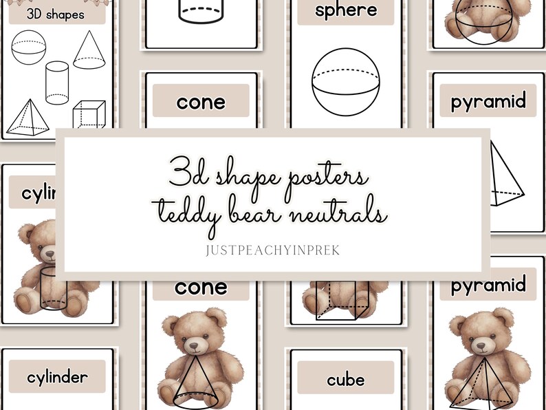 Classroom 2D & 3D Shapes Posters in Teddy Bear Neutrals Theme | Teacher ...