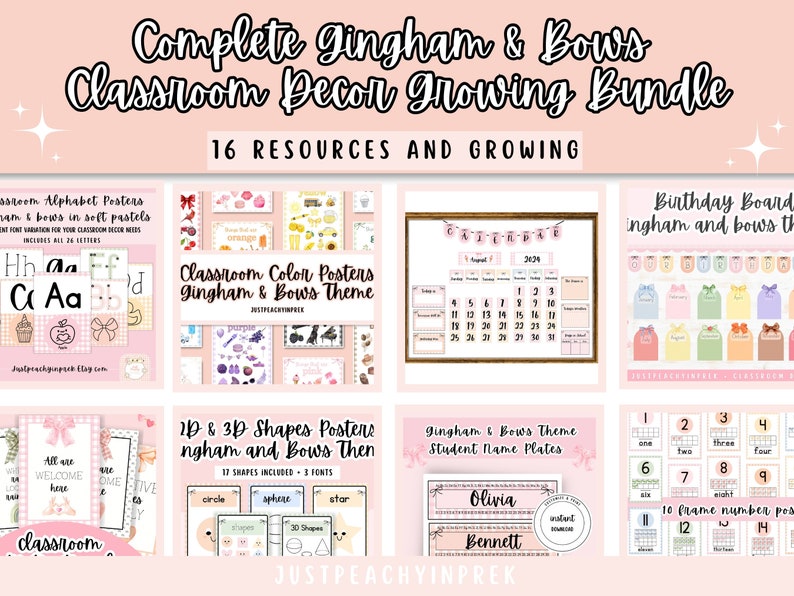 Gingham Bows Classroom Decor Bundle | Teacher Printable (digital ...