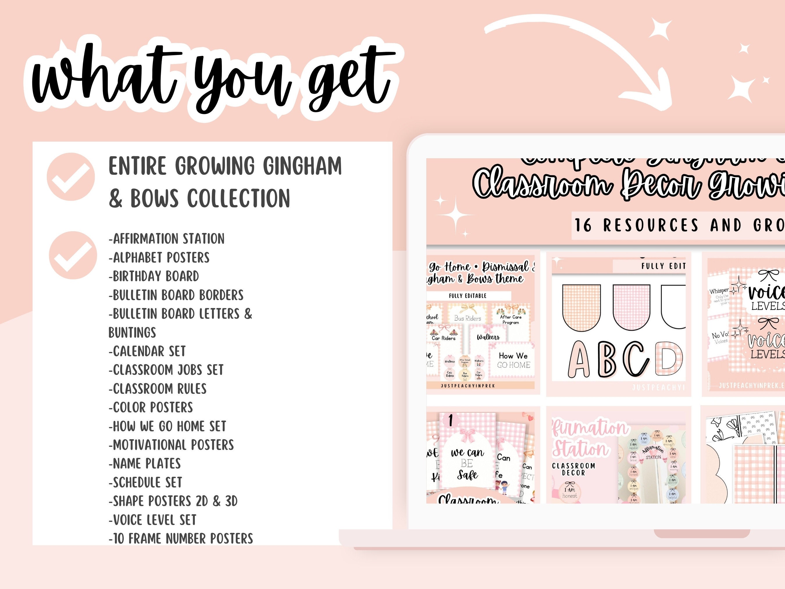 Gingham Bows Classroom Decor Bundle | Teacher Printable (digital ...