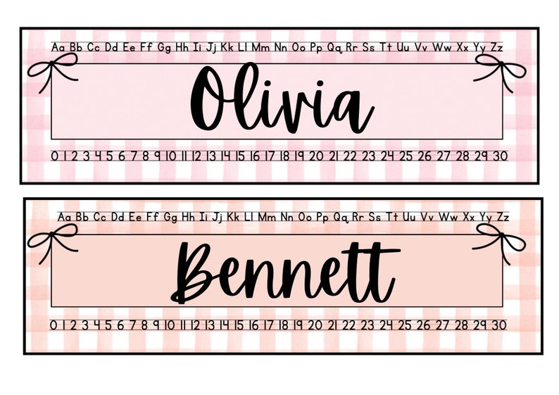 Student Name Desk Plates in Gingham and Bows Theme | Classroom Decor ...